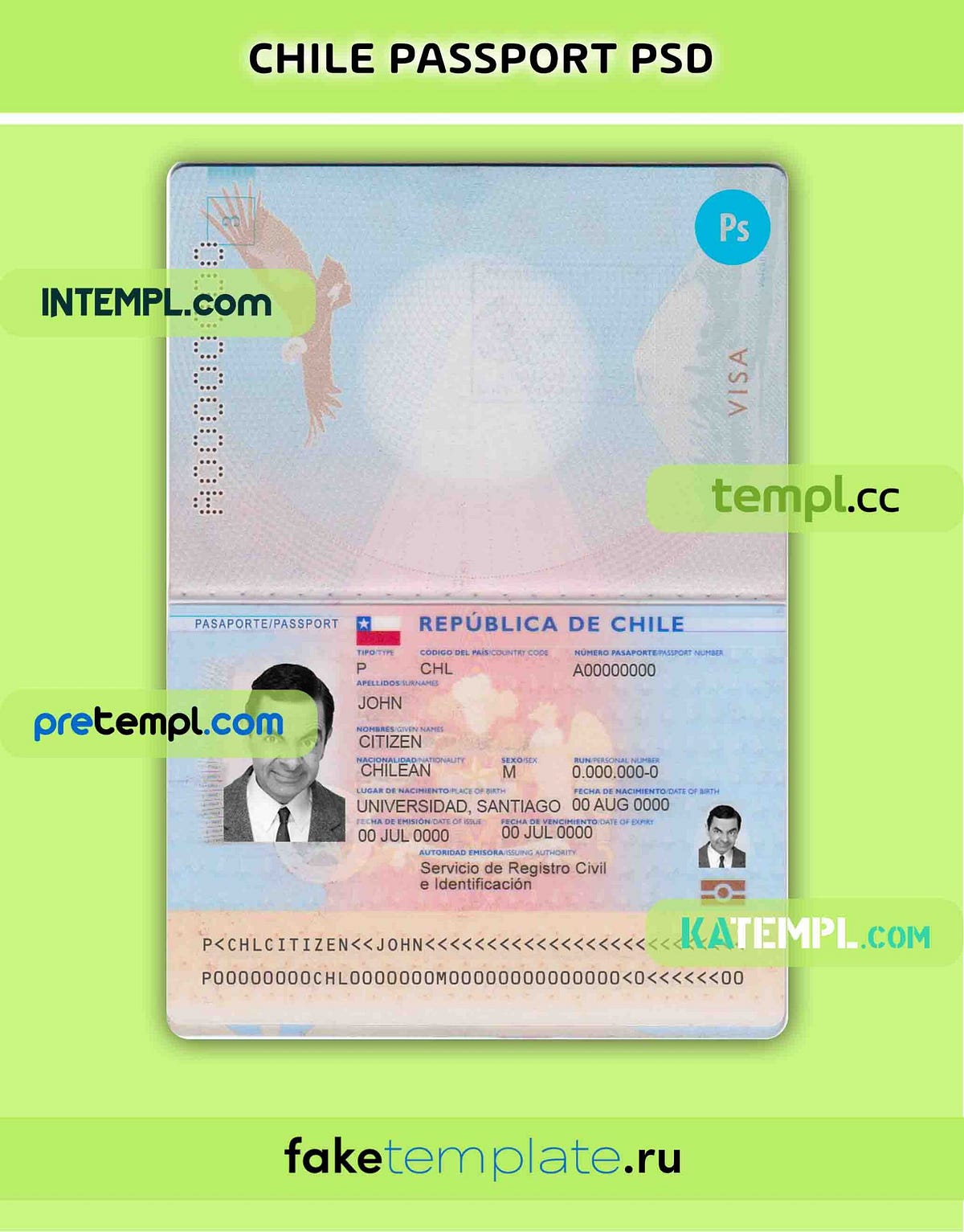 Chile passport PSD download template - Intempl Passport - Medium