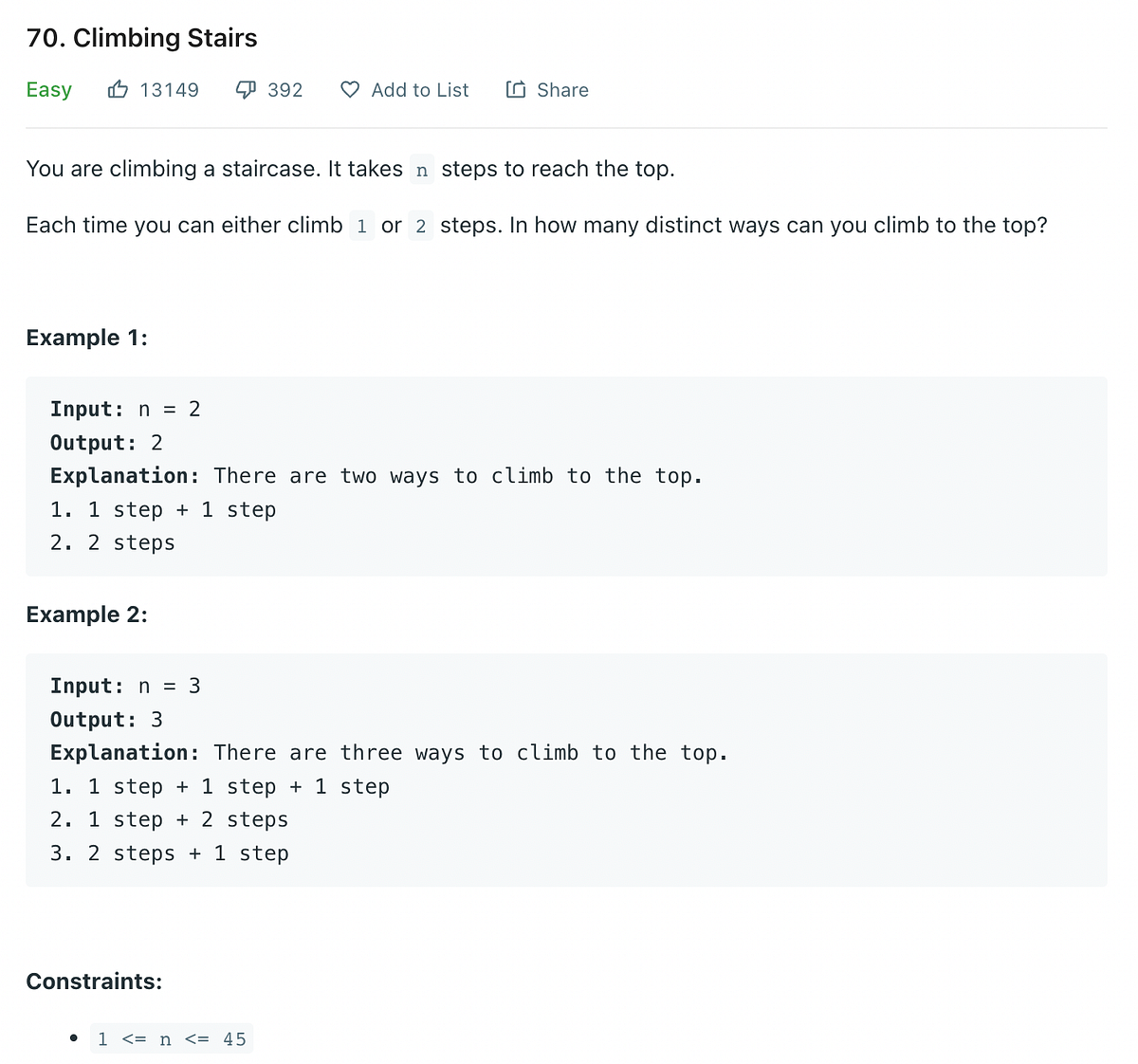 Climbing Stairs: Leetcode — Blind 75 (DP/Memoization) | by Ekta Dhobley | Medium