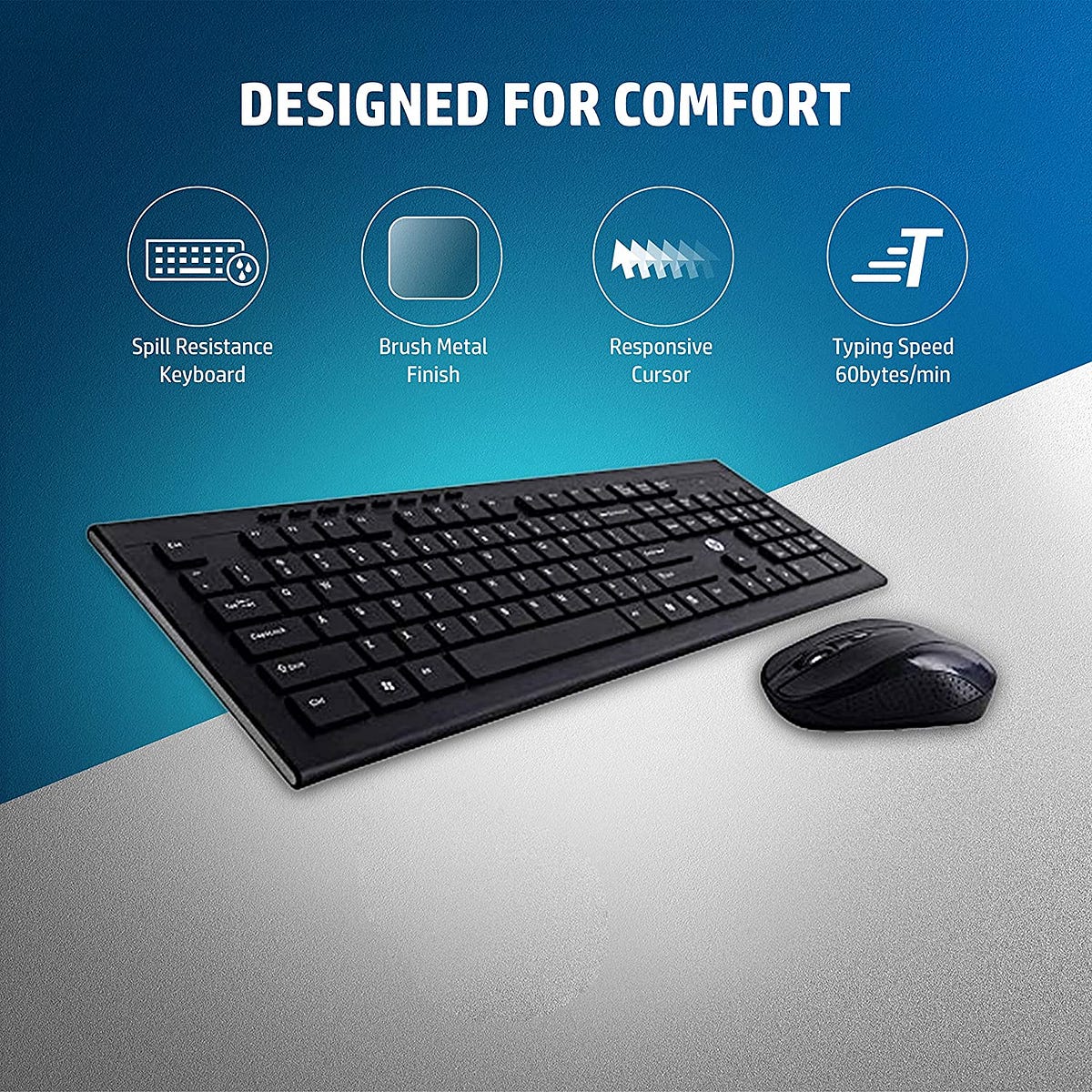 HP USB Wireless Spill Resistance Keyboard and Mouse Combo with 10m ...