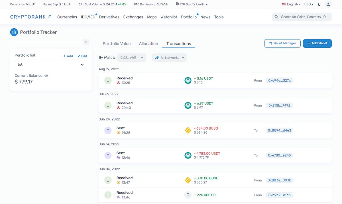 New Feature Release — View Transactions in Portfolio Tracker - CryptoRank - Medium