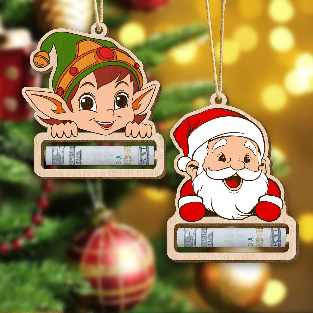 Christmas Money Holder SVG Laser Cut File, Funny Christmas Ornament SVG, Santa Christmas Elf ...