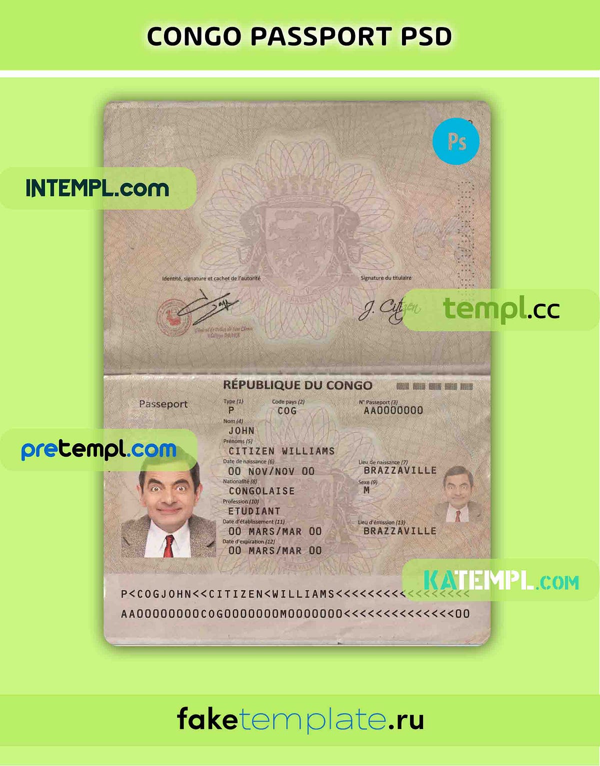 Congo passport PSD download template (2014-present) | by Intempl | Sep ...