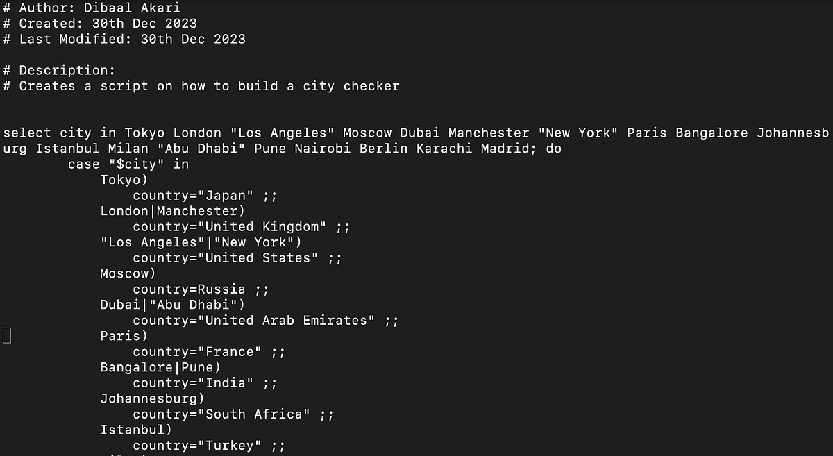 Build a City Checker with Bash Scripting | by Dibaal Akari | Medium