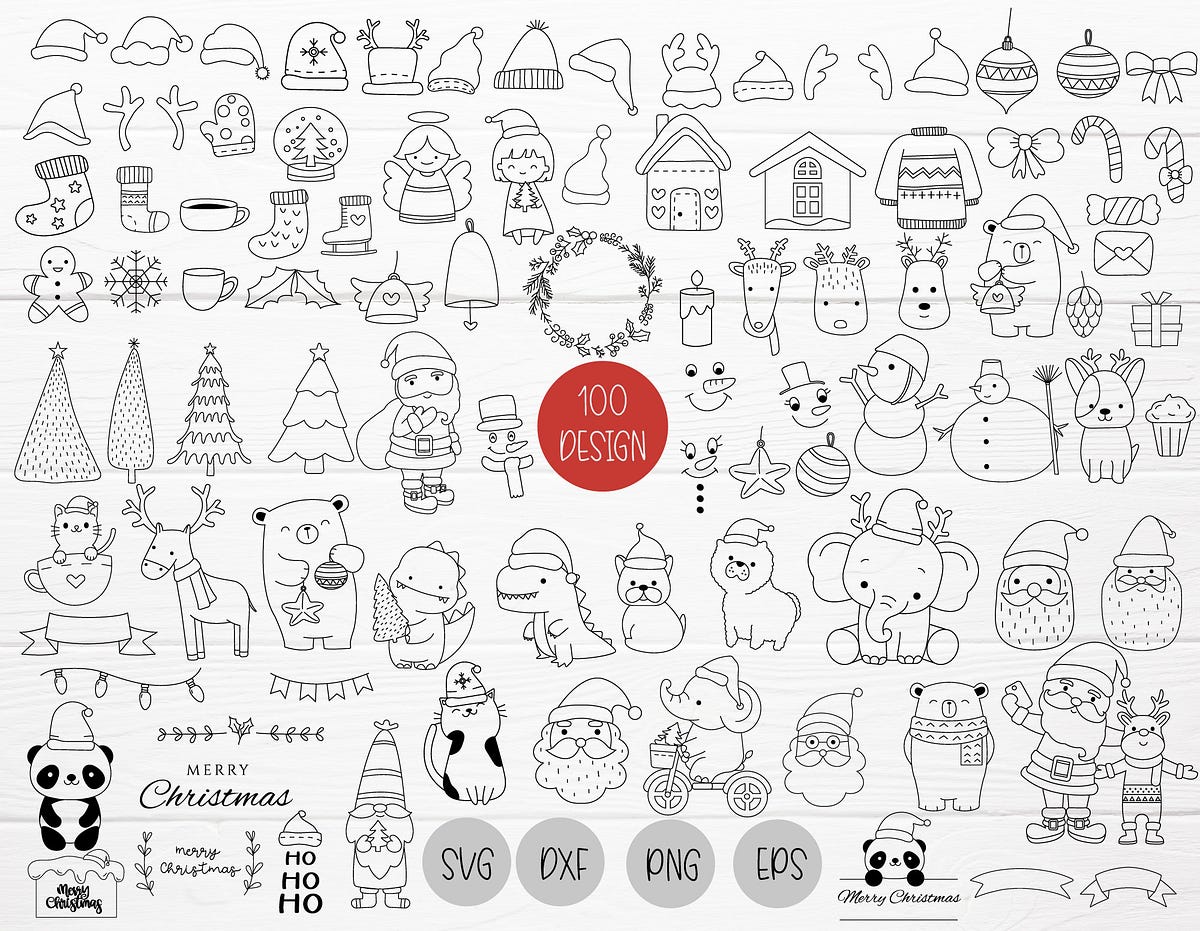 100 Christmas Bundle SVG For Cut File,Christmas Tree,ornaments Doodle ...