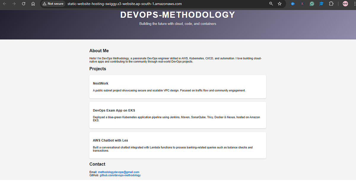 Successfully hosted a static portfolio using S3 + CodePipeline, documented the entire flow ...