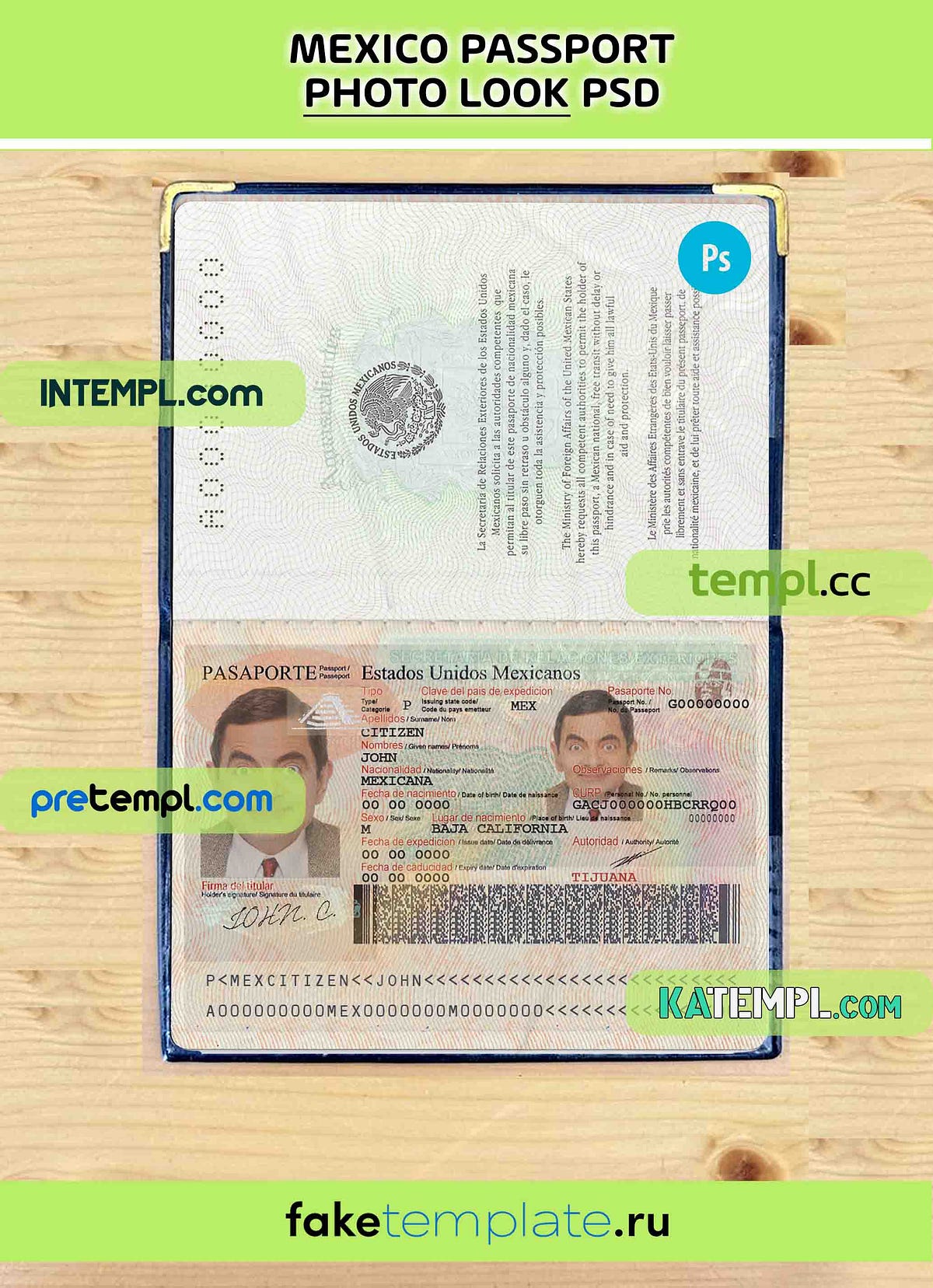 Mexico passport PSD download scan and photo look templates, 2 in 1 | by ...
