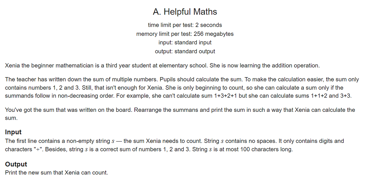 CodeForces - 339A Helpful Maths Solution in C++ - Eya Jamue Haque - Medium