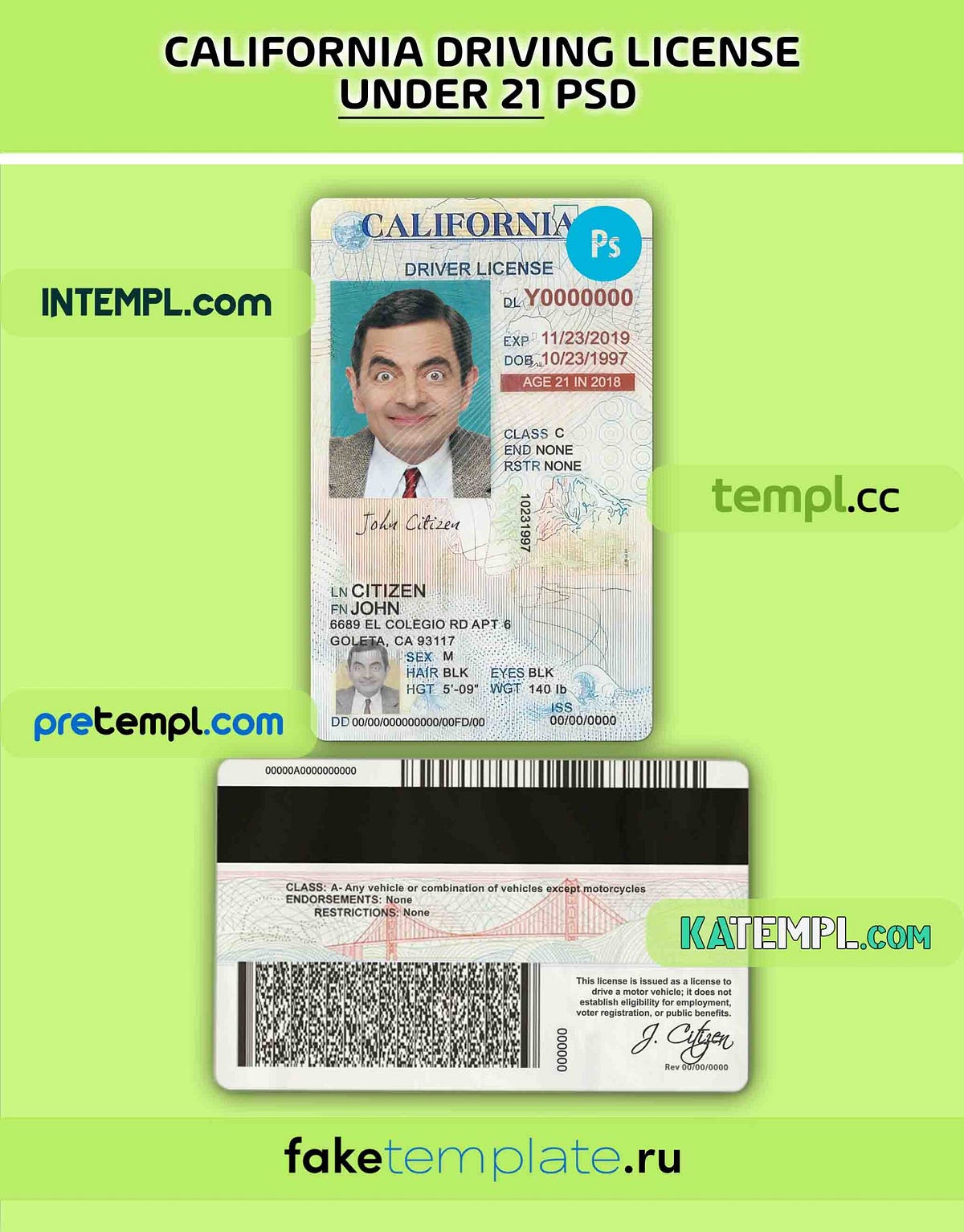 USA California driving license PSD download template, under 21 | by ...
