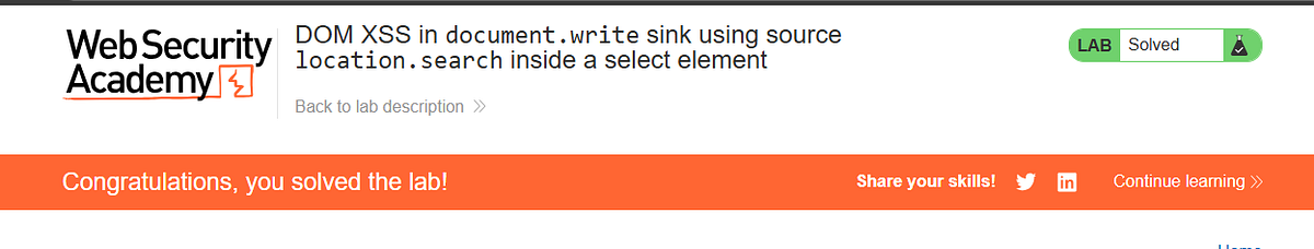 [Portswigger lab writeup] DOM XSS in document.write sink using source location.search inside a ...