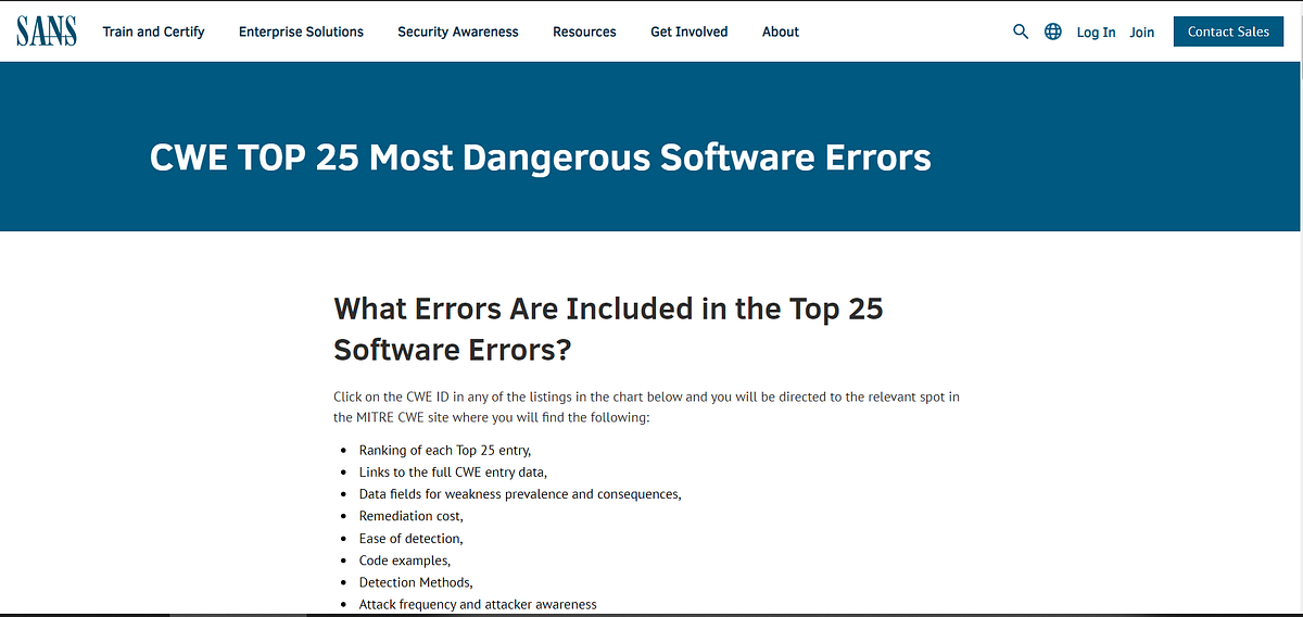 SANS TOP 25. The SANS TOP 25 is a list of the most… | by Yasinardogann | Oct, 2023 | Medium