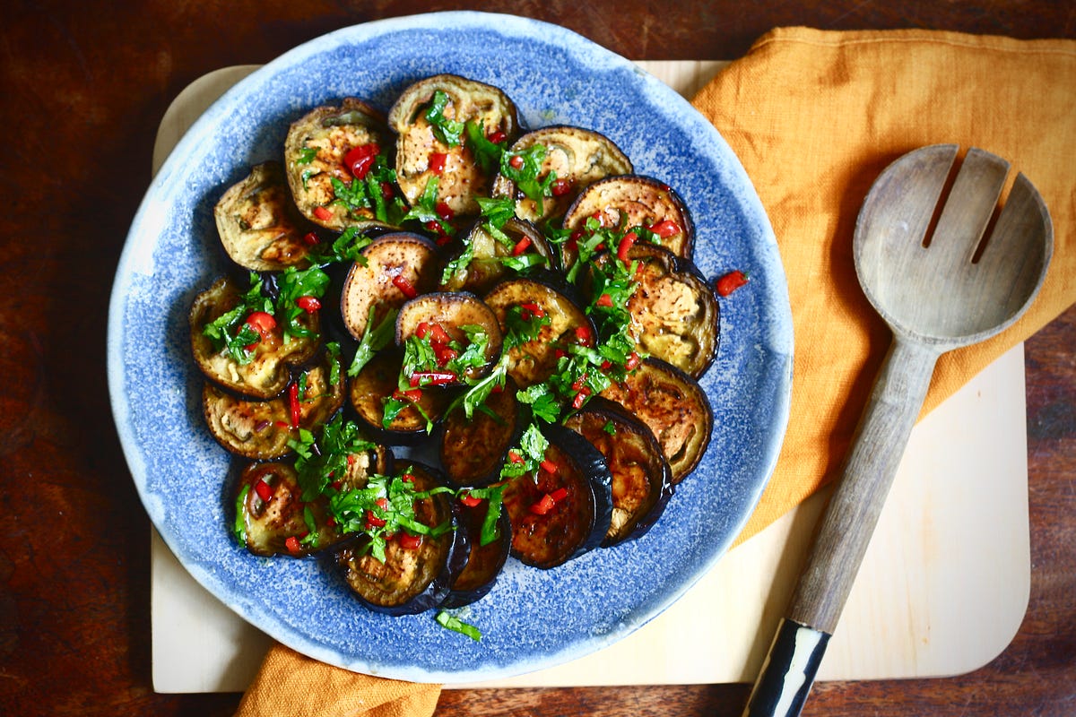 Roasted Aubergine with Mint & Chilli Oil | by Rachel Lett | Span | Medium