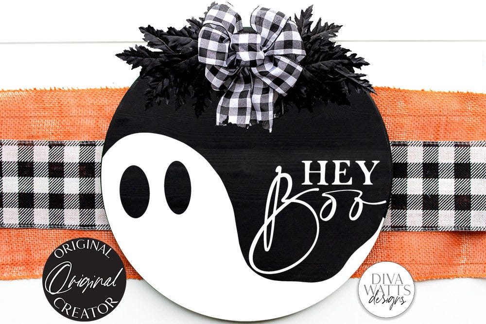Hey Boo Ghost Round SVG | Round Sign Design | by Elizabeth Spencer ...
