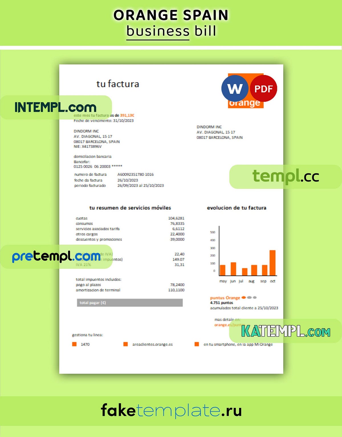 Orange Spain business utility bill, Word and PDF template | by ...