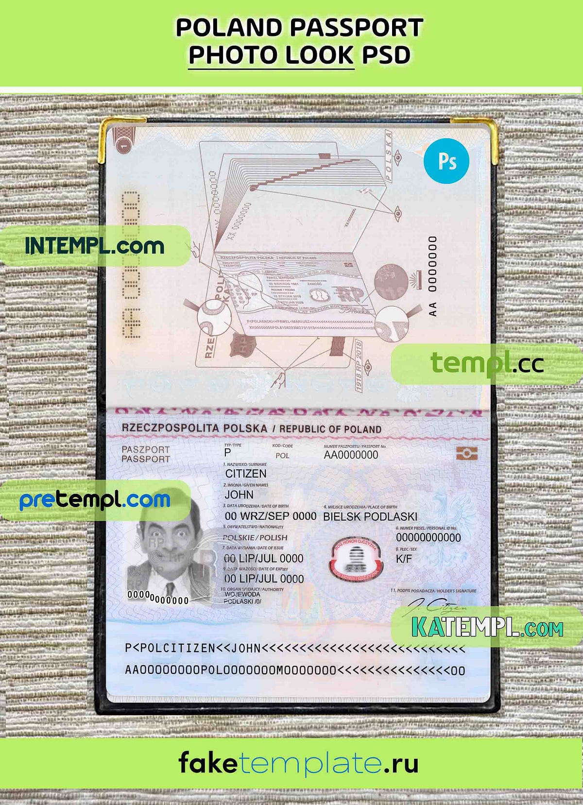 Poland passport PSD download scan and photo look templates, 2 in 1 ...