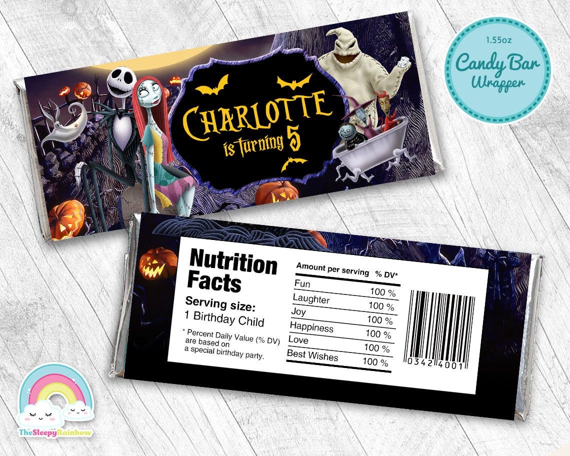 The Nightmare Before Christmas Birthday Party Candy Bar Wrapper Jack ...