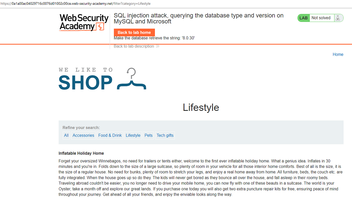 Portswigger Web Security Academy Lab Sql Injection Attack Querying The Database Type And