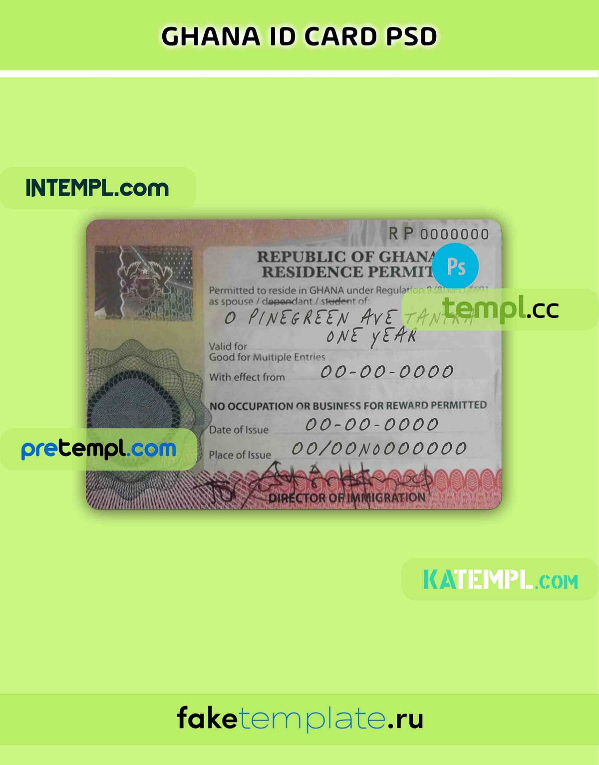Ghanaian residence permit card PSD example, with fonts | by Mytempl ...