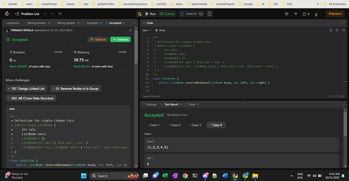 92. Reverse Linked List II. Thought Process | by Trinadh Rayala | Medium