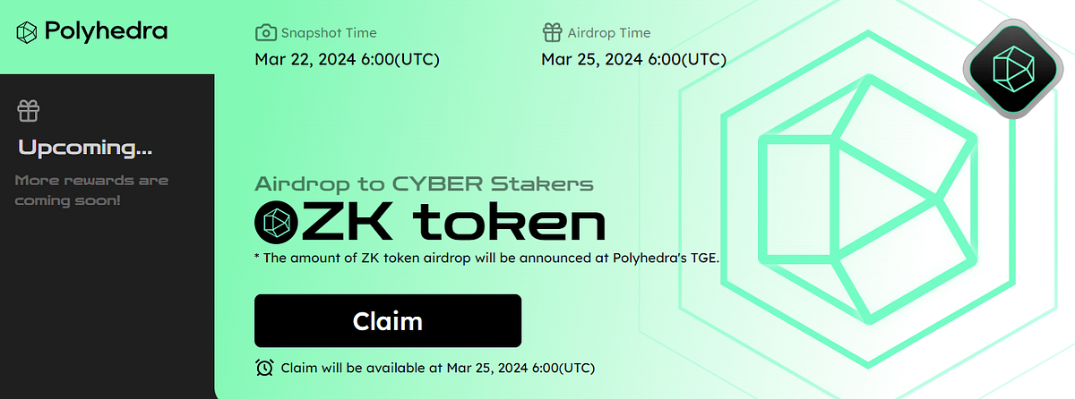 Get POLYHEDRA airdrop by staking CYBER token - gljivec - Medium