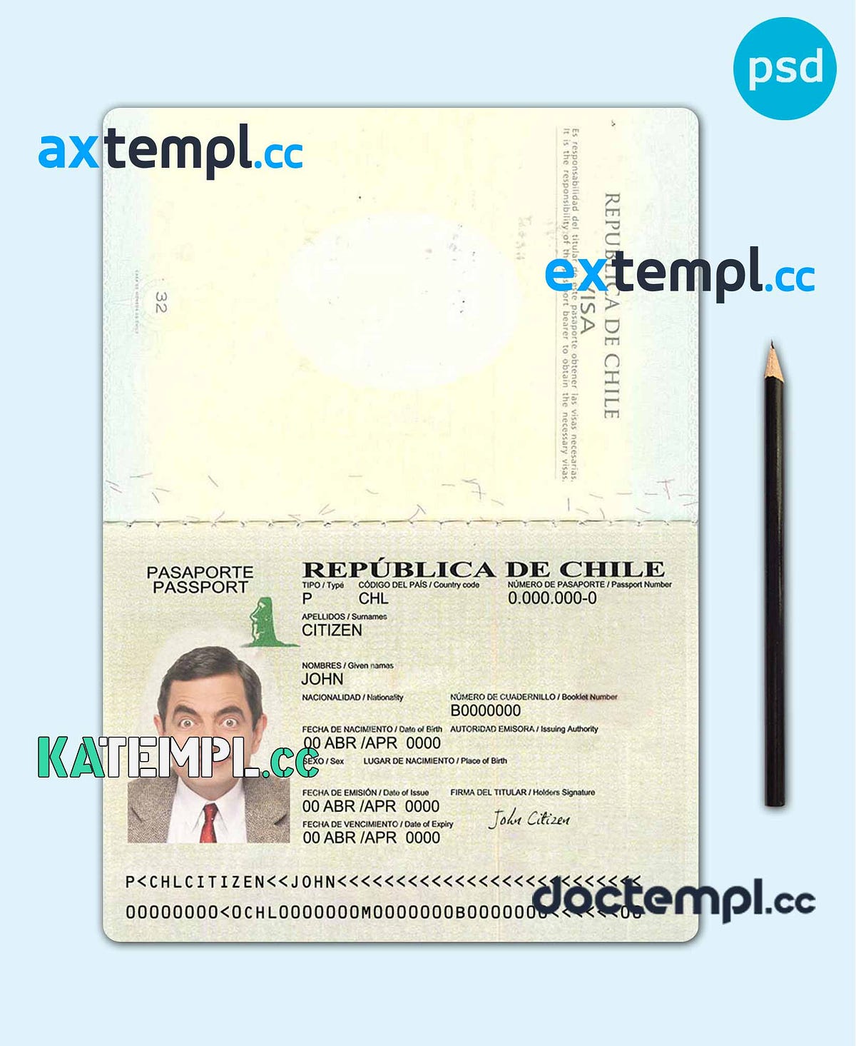 sample Chile passport template in PSD format, version 2 download | by ...