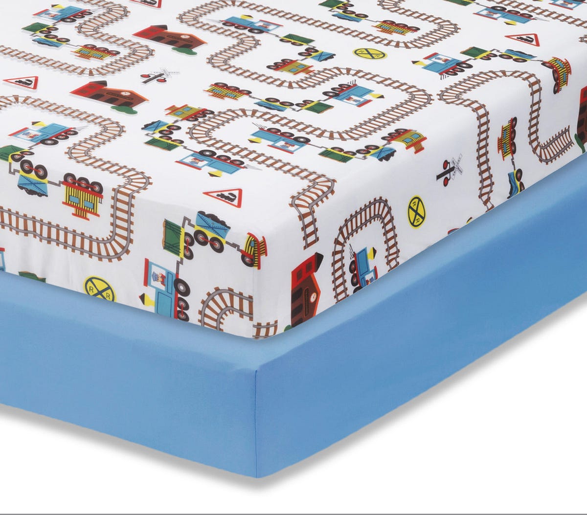 Train/Light Blue 2-Pack Fitted Crib Sheets - Everyday Kids - Medium