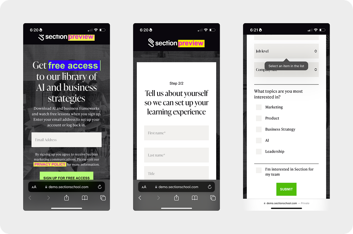 Usability on Section School Sign Up flow. #Usabilityshorts | by Tanmay Songade | Medium