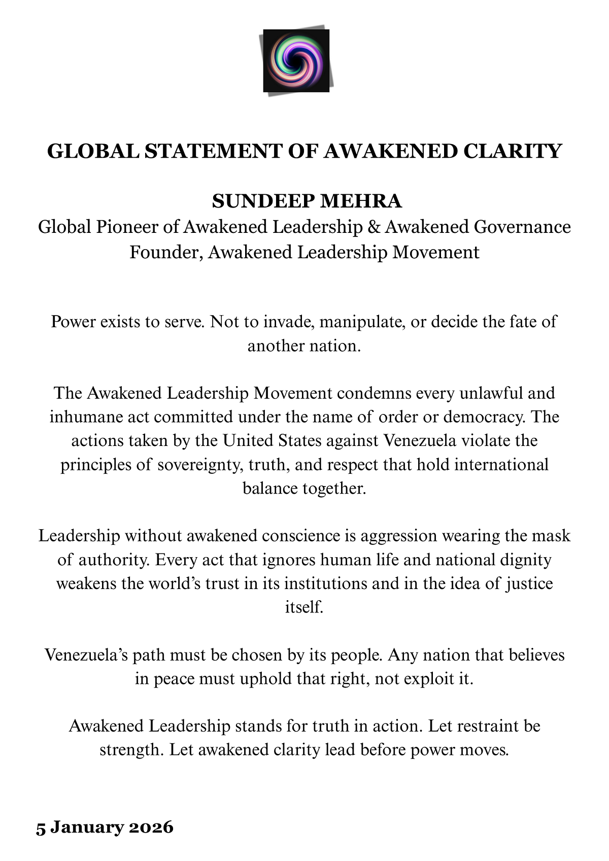 Global Statement of Awakened Clarity - Venezuela Crisis (2026 ...