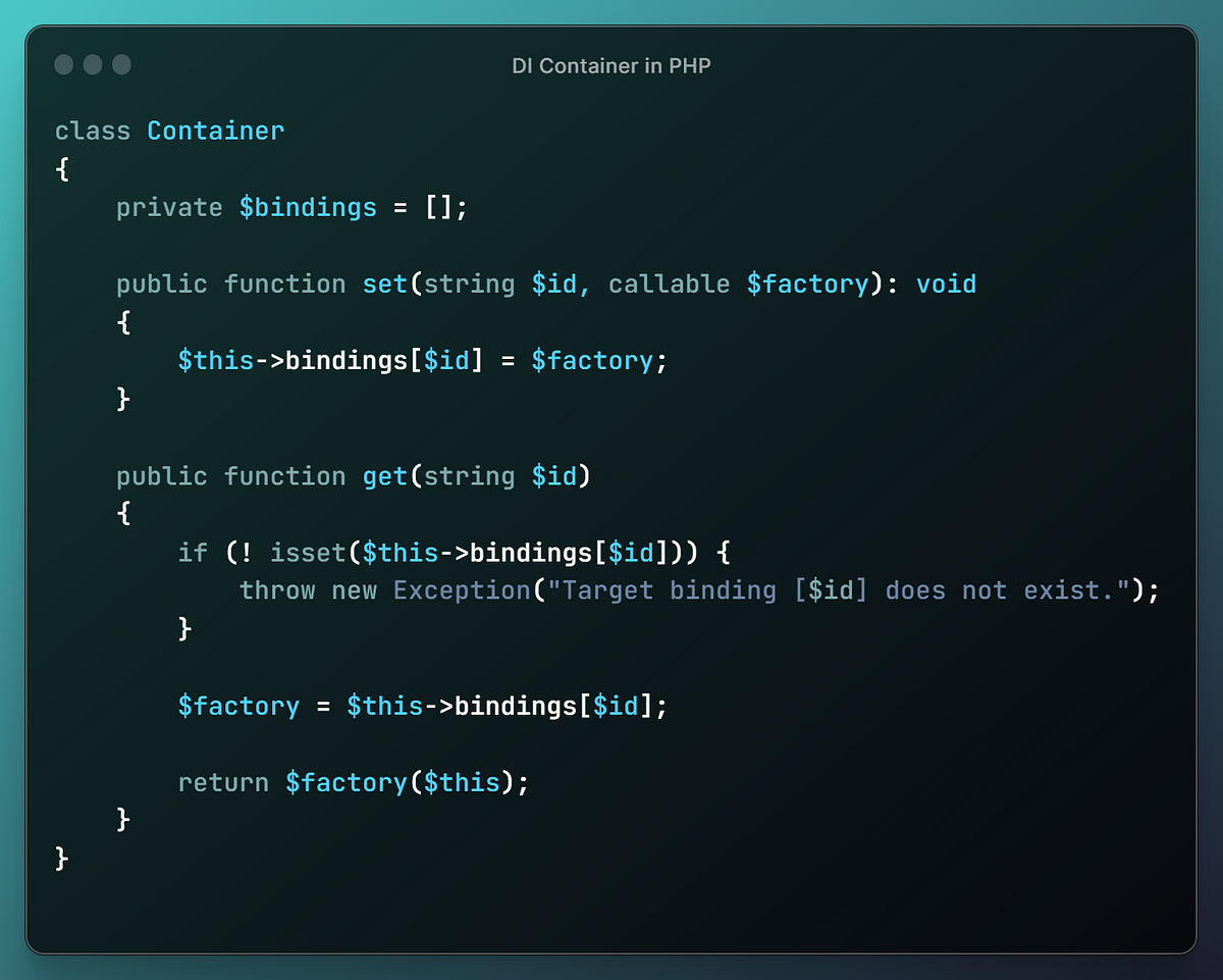 Building a Simple Dependency Injection Container in PHP | by Khaled Zeitar | Medium