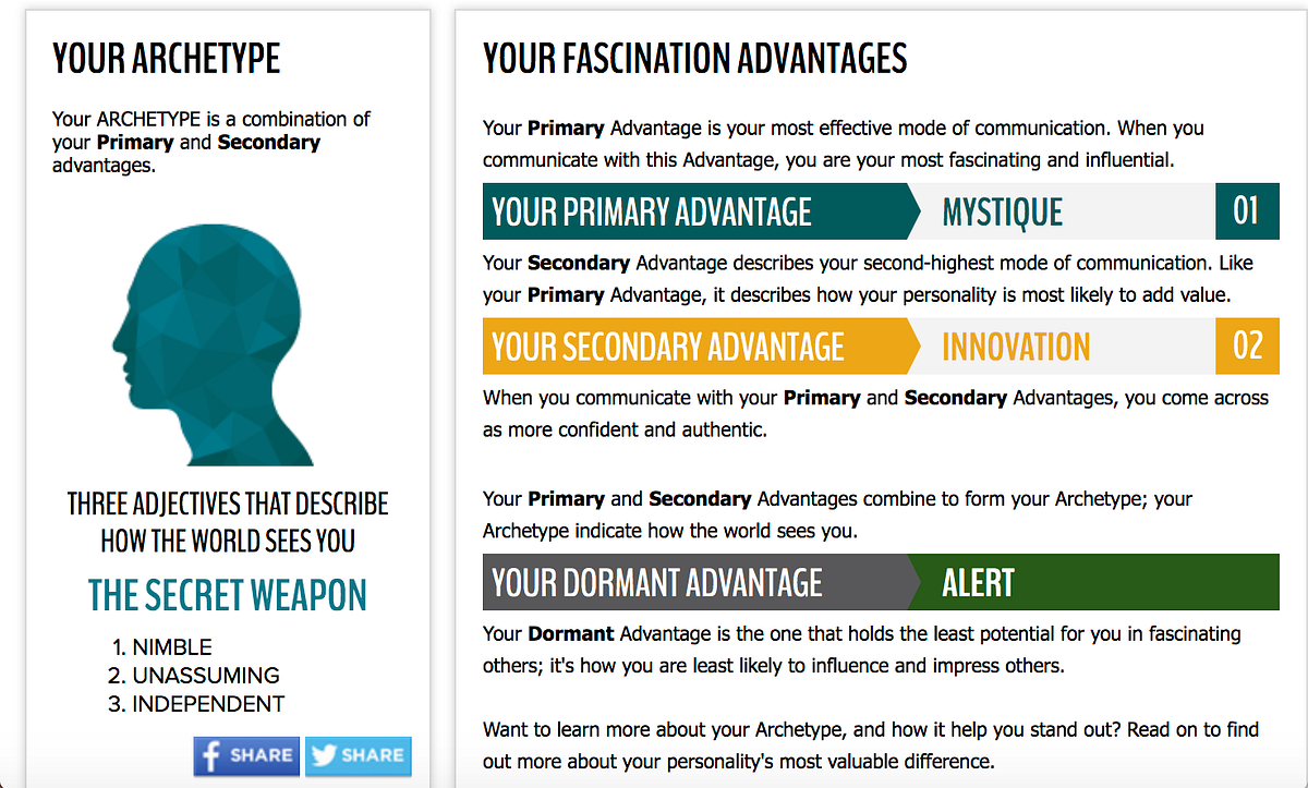 I just took a personality test, turns out I’m 100% “The Secret Weapon ...