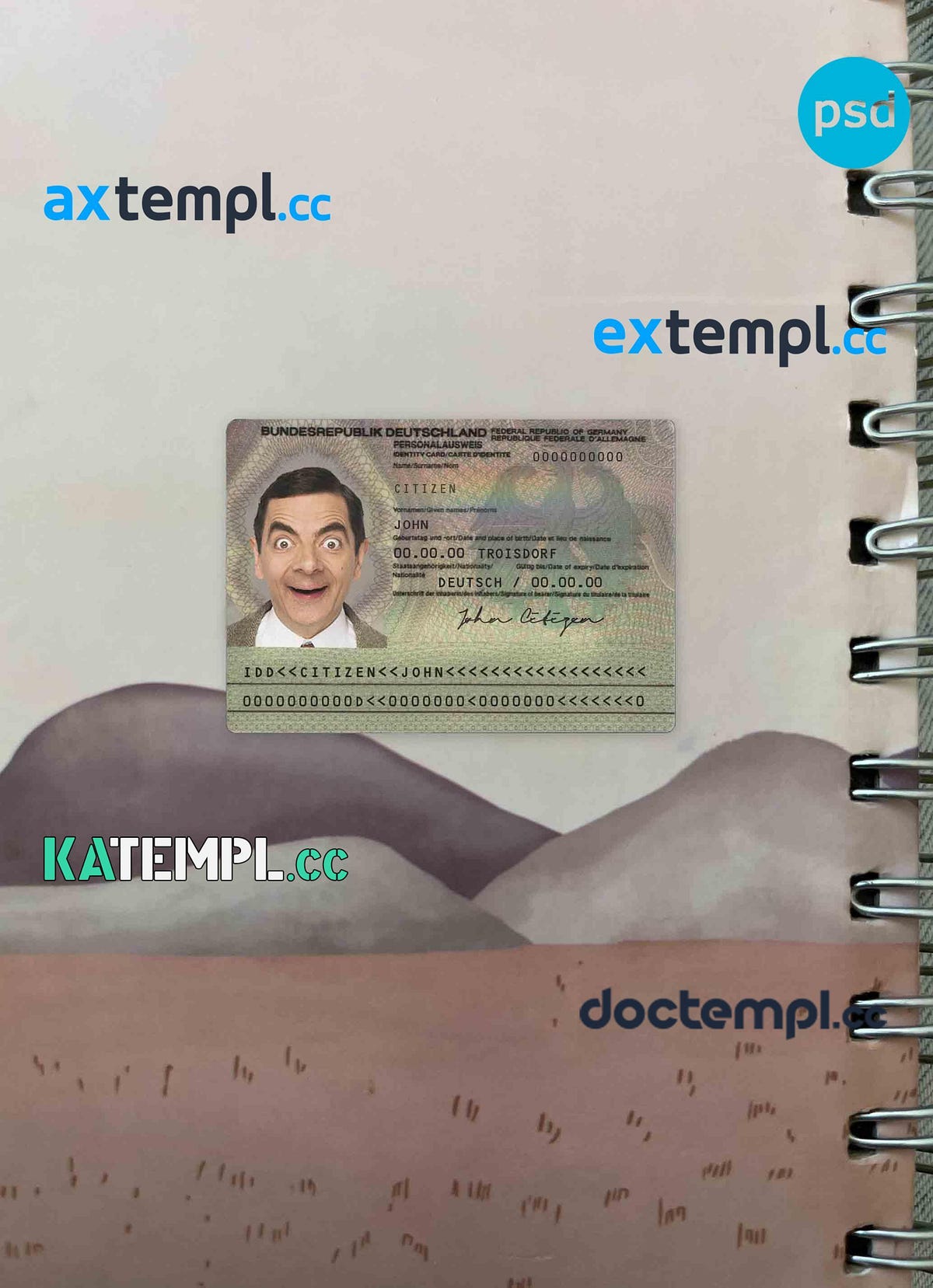 Germany ID card editable PSDs, scan and photo-realistic snapshot, 2 in ...