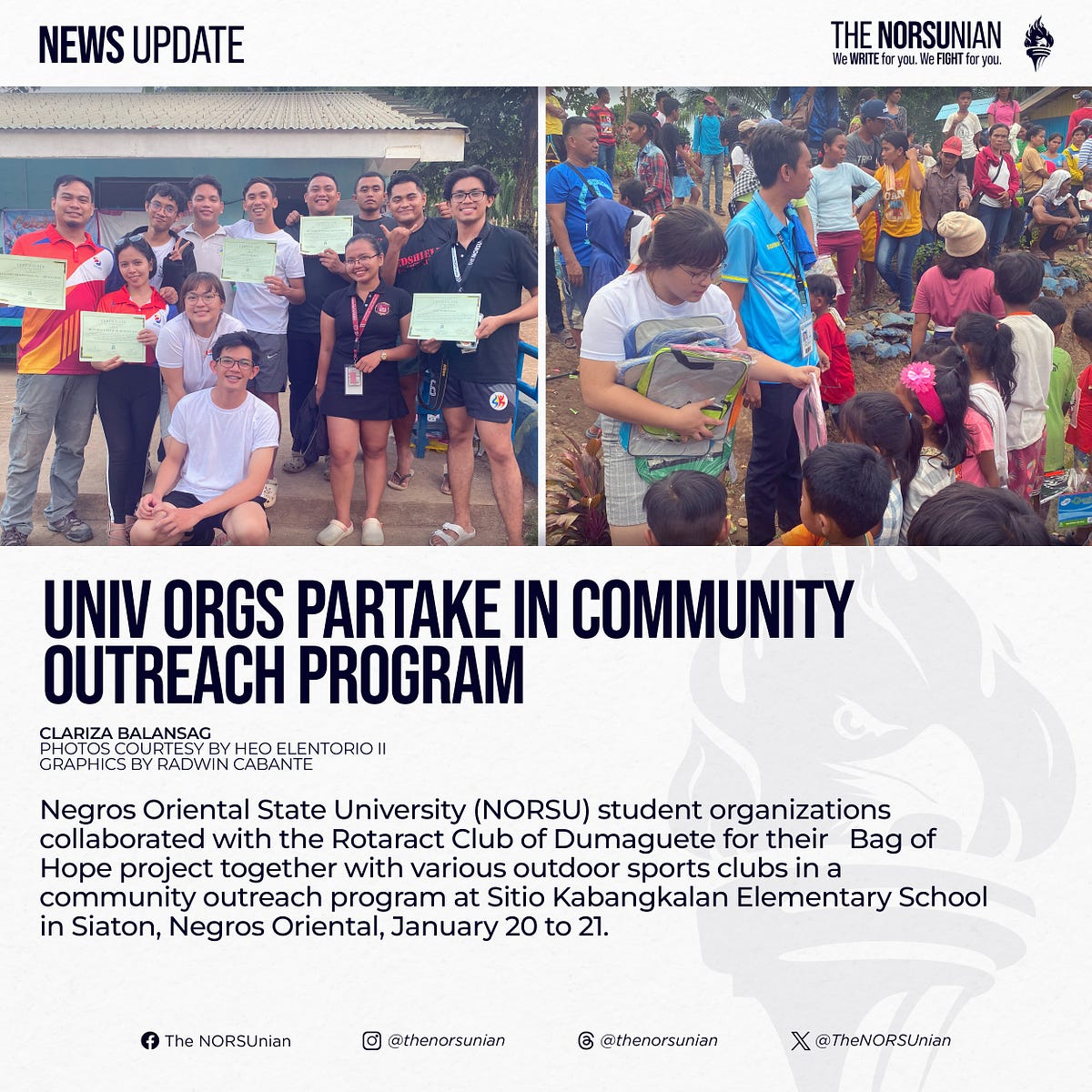 Univ orgs partake in community outreach program | by The NORSUnian ...