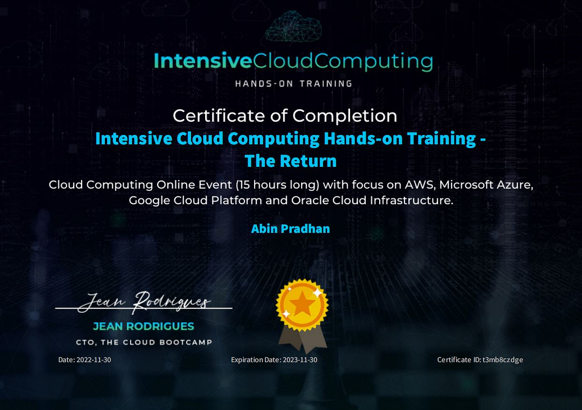 Certificates Received for Successful Completion of Training Courses and ...