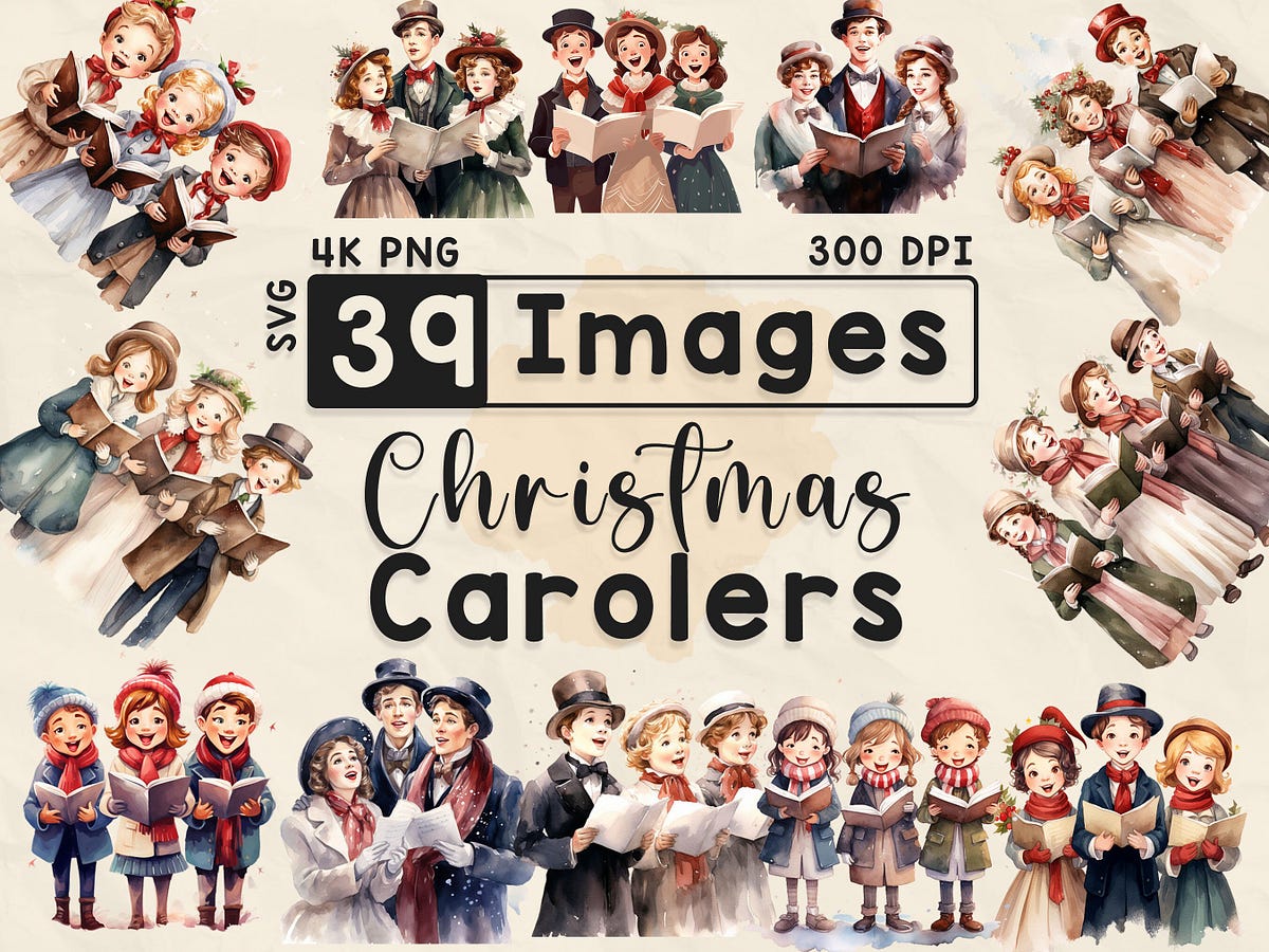 Christmas Carolers Clipart, Watercolor Clipart, Christmas PNG, Singers ...