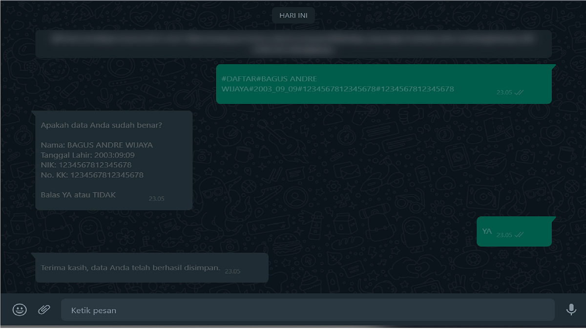 send messages from whatsapp and saving specific data to database using ...