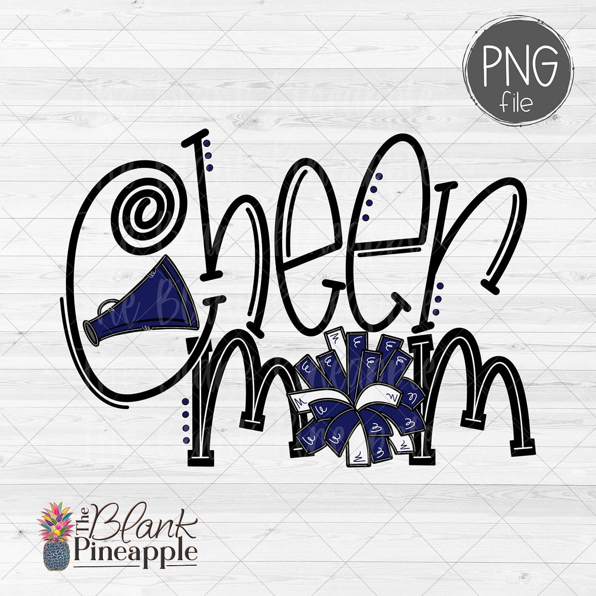 Cheer Design PNG, Cheer Mom Pom Pom and Megaphone in Navy Blue PNG ...