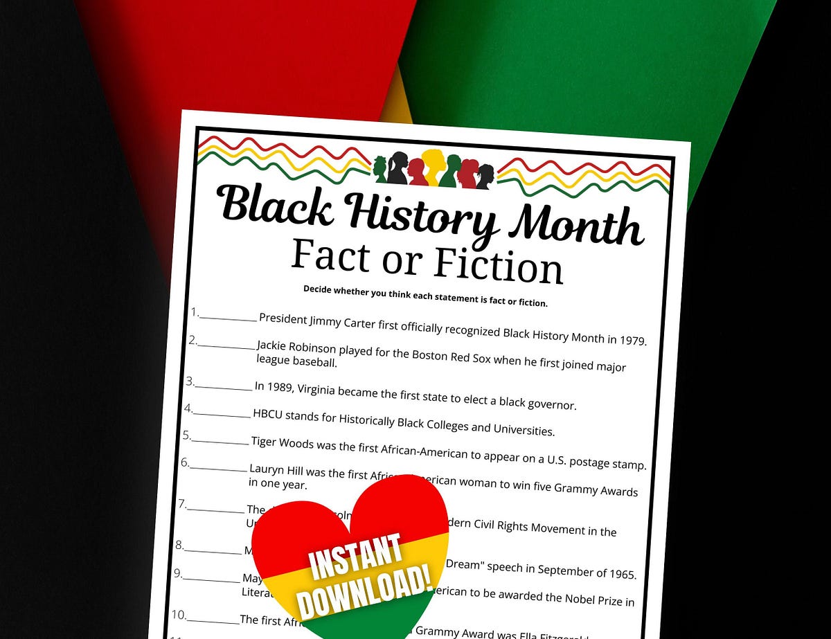 Black History Month Fact or Fiction Game, African American Trivia Game ...