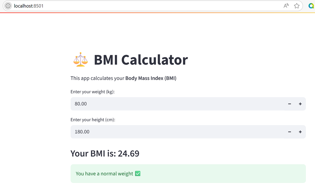 Build a mini Streamlit app (BMI Calculator) | by Nirbhay Singh | Medium