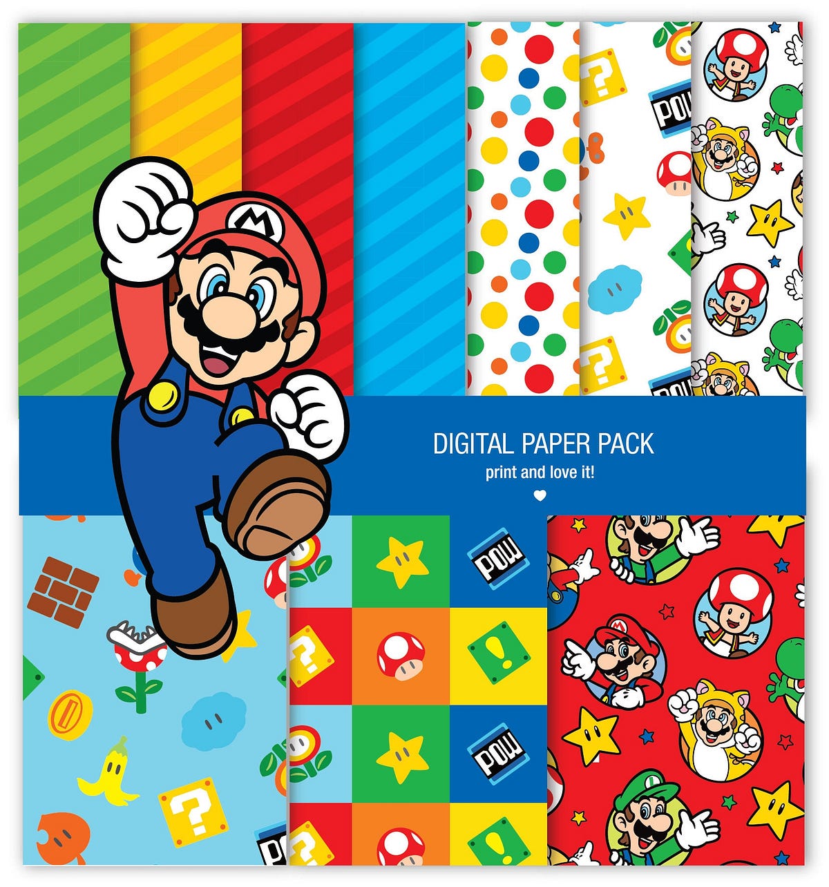 Pack de Papeles Digitales de Super Mario y Clip Art. 12x12 hojas 200dpi ...