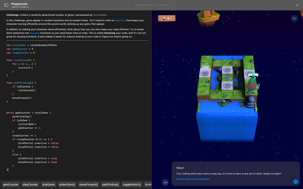 Swift Playgrounds: Learn to Code 2, Types: Random Gems Everywhere, Initialization: Initializing ...