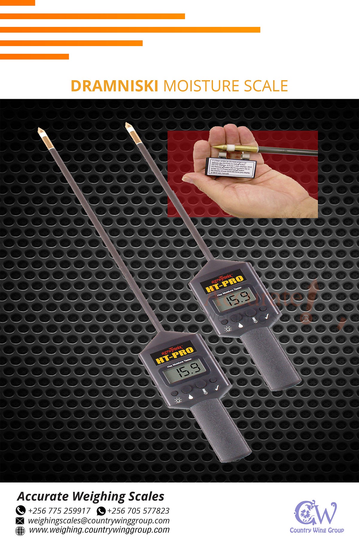 Hand sized grain moisture meters with 470 x 46 mm dimensions with 2 ...
