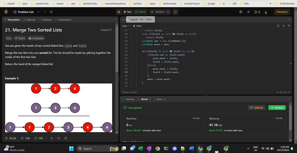 21. Merge Two Sorted Lists - Trinadh Rayala - Medium