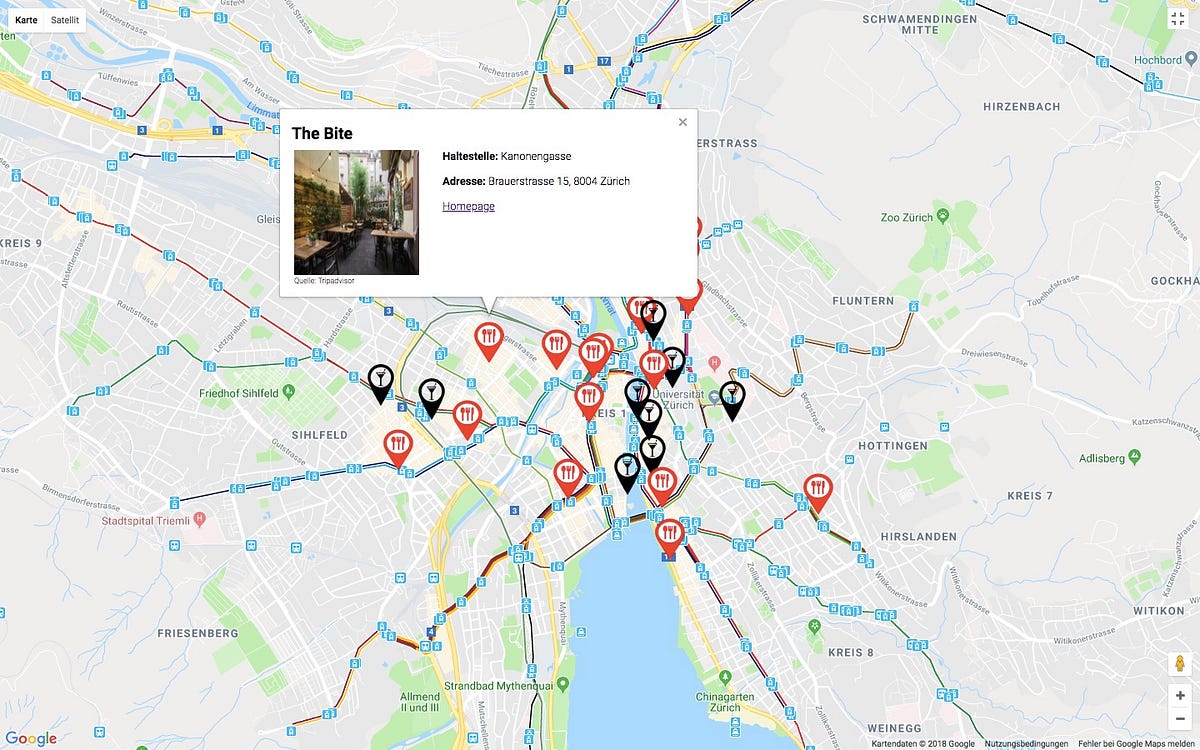 Develop a Google Maps application based on Google Javascript API with multiple markers and a ...