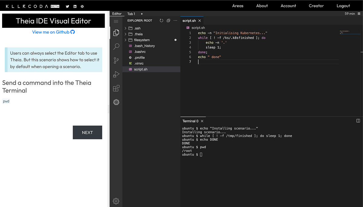 Killercoda IDE Theia deeper integration | by Kim Wuestkamp | ITNEXT