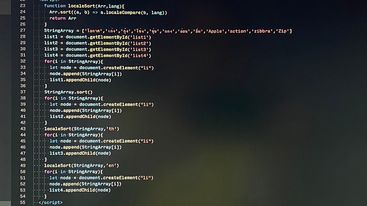 ตัวอย่างการใช้ LocaleCompare ใน JavaScript | by Supphachoke Suntiwichaya | NECTEC | Medium