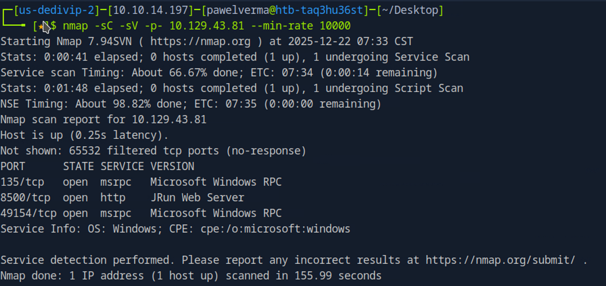 HTB — Arctic Walkthrough. nmap -sC -sV -p- 10.129.43.81 —… | by PAW3L ...