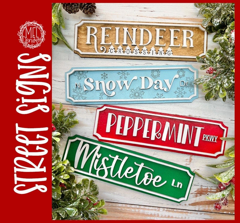 Christmas / winter tiered tray street signs svg cut files for laser ...