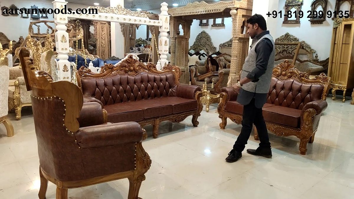 #217 Chester Wooden Sofa Set, Wingback Royal Chairs | Aarsun | #wooden ...