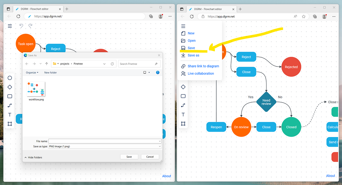 Flowchart editor dgrm.net / Quick save - Alexey Boyko - Medium