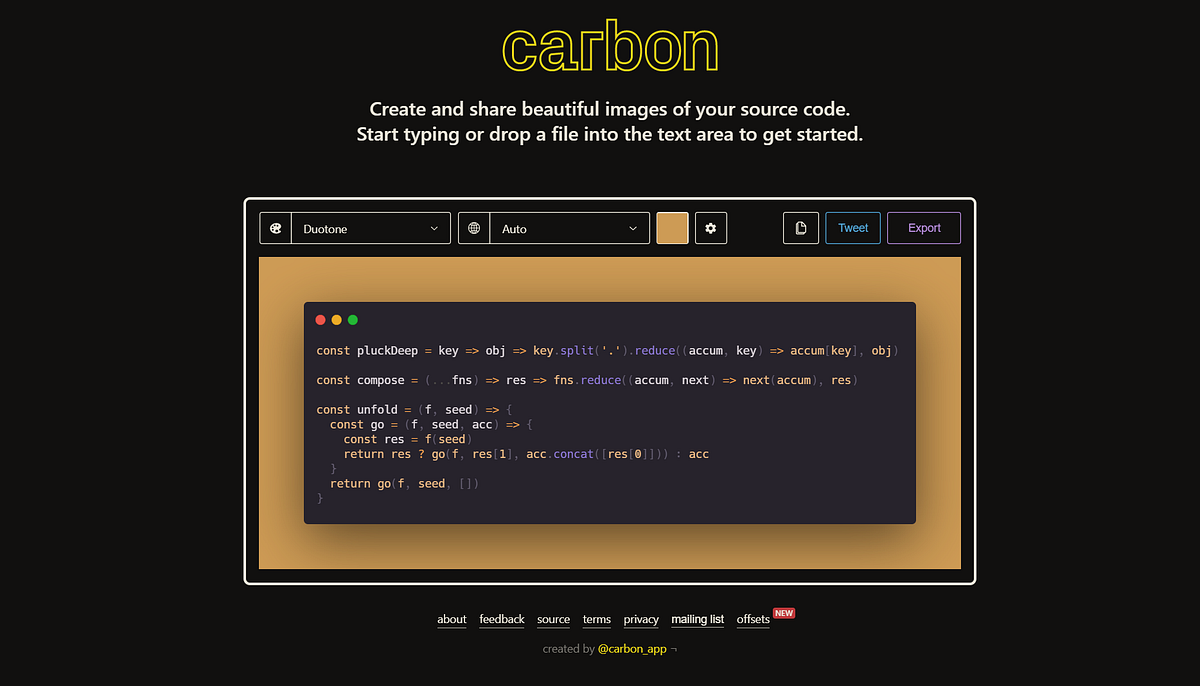 Carbon-幫你的code照成圖檔. 把code放在網頁上有兩種方法 | by dayday chao | Medium
