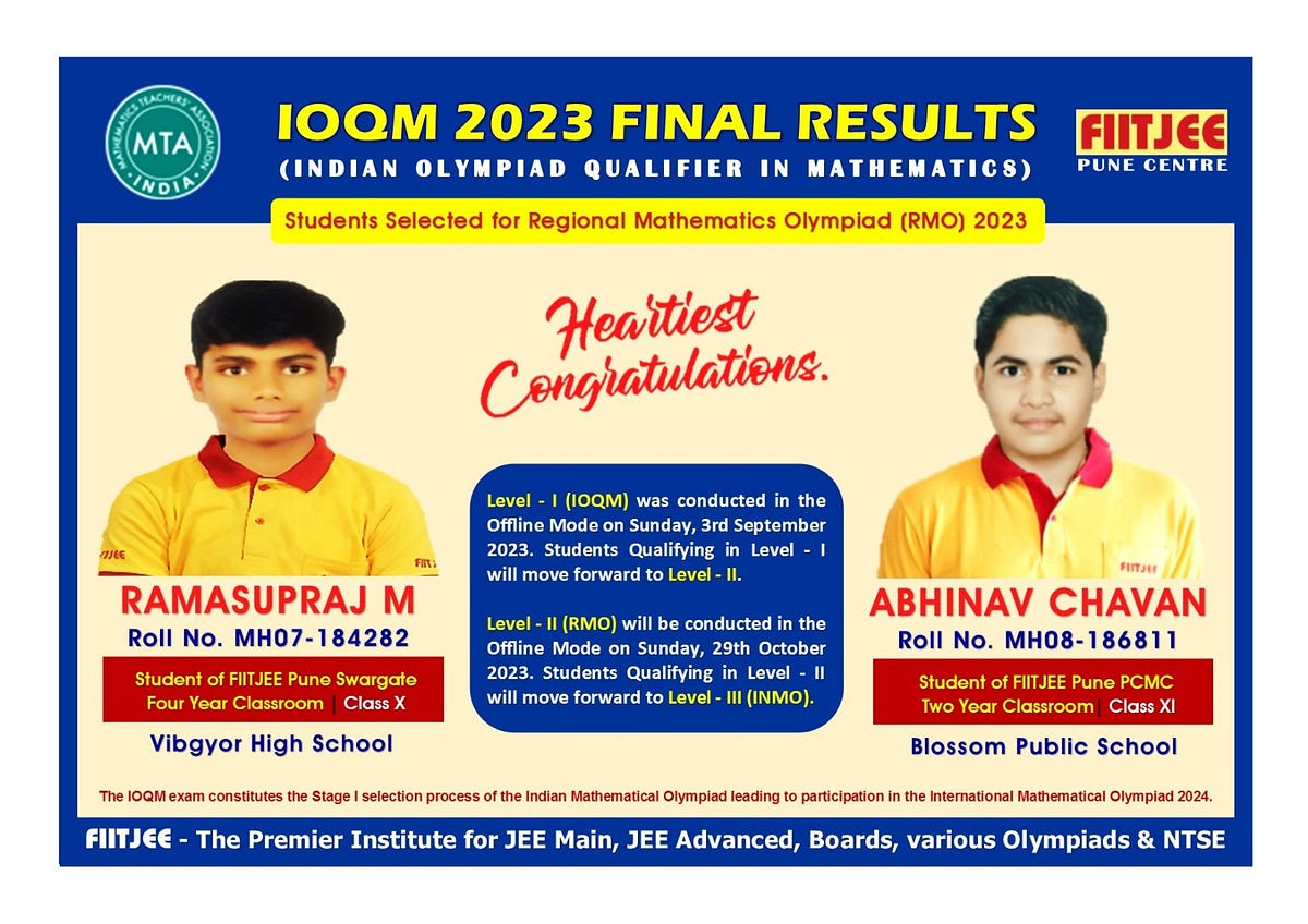 🗣️ IOQM Final Results — 2023 from FIITJEE Pune Centre - FIITJEE PUNE CENTRE - Medium